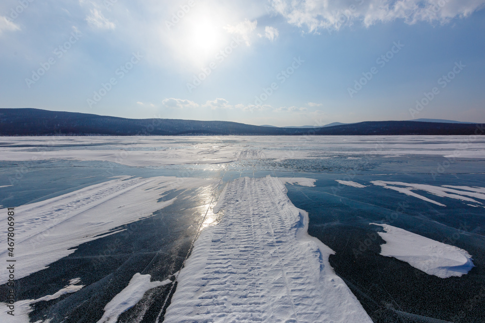 Frozen lake in Primorskaya taiga. Sikhote-Alin Biosphere Reserve. Stock ...