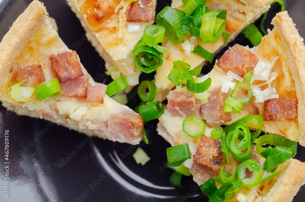 Quiche Lorraine, smoked bacon with medium and mature cheddar cheese and ...