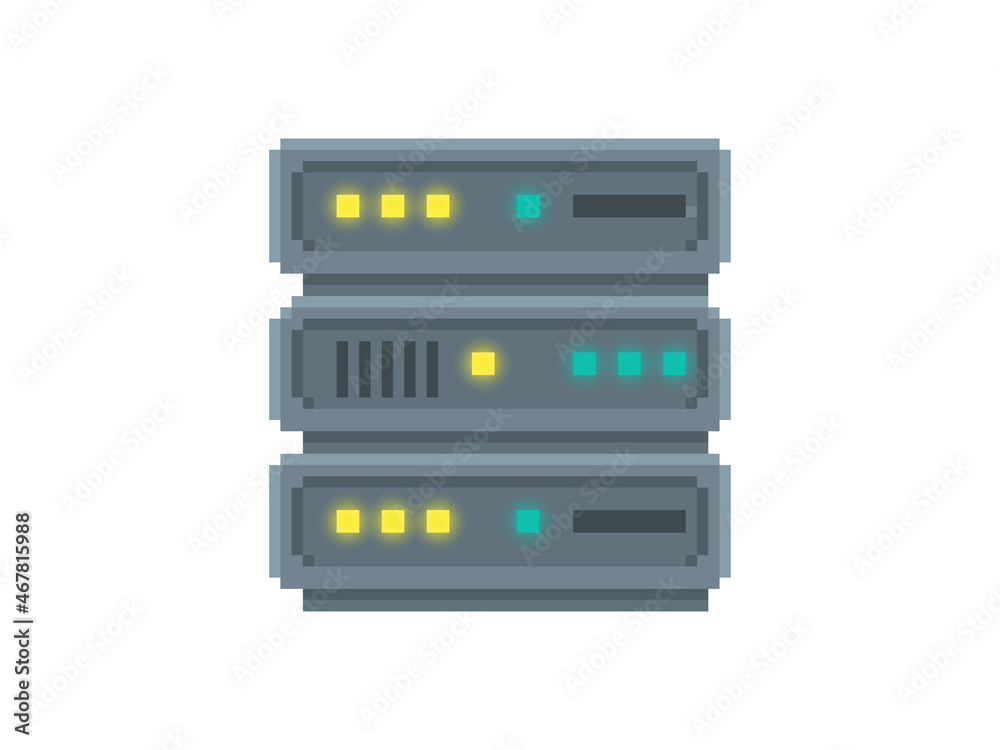 Pixel art vector illustration of server icon. Object is isolated on ...