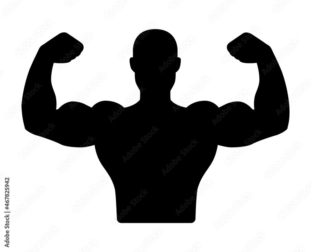 Male athlete or bodybuilder flexing a body of muscles flat vector icon ...