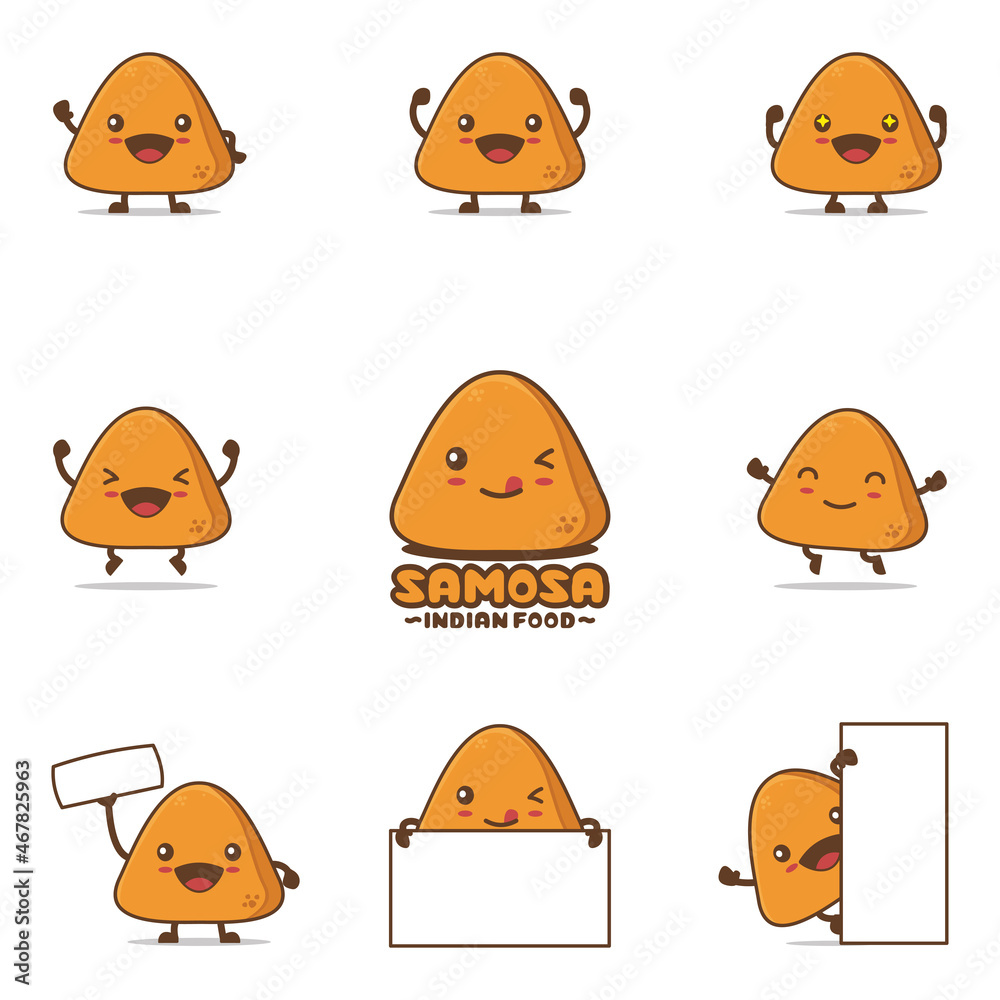 cute samosa cartoon, traditional indian food vector illustration, with ...
