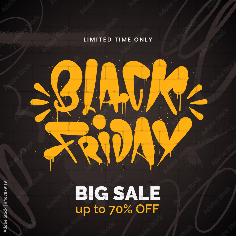 Black Friday Sale poster design with handwritten lettering in street ...