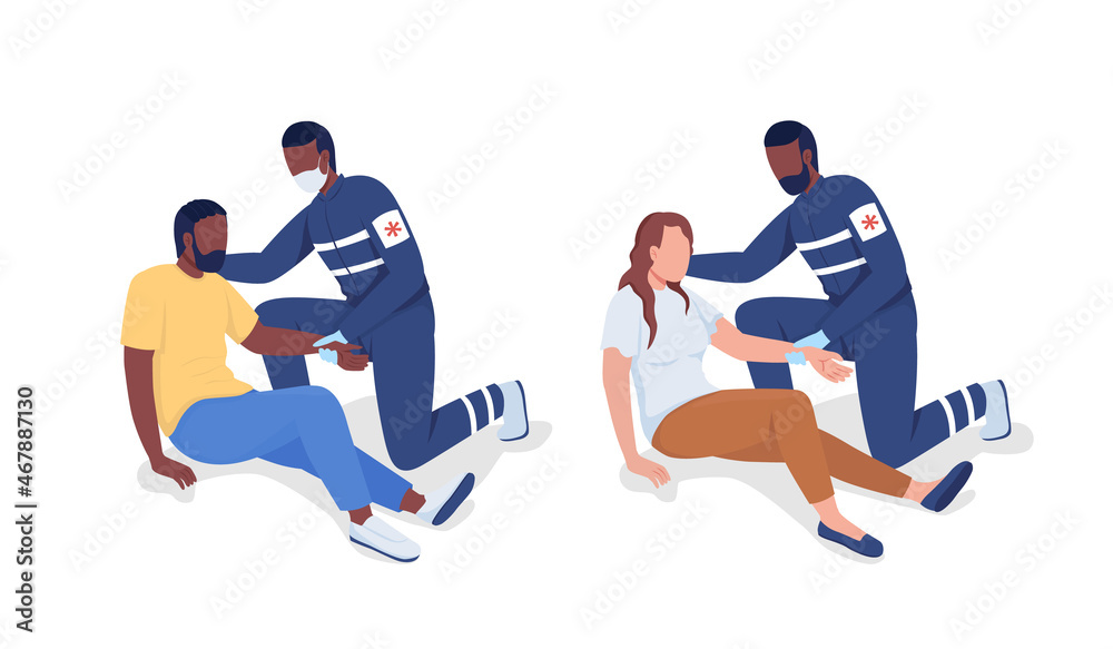 Emergency medical rescue semi flat color vector characters set. Full ...