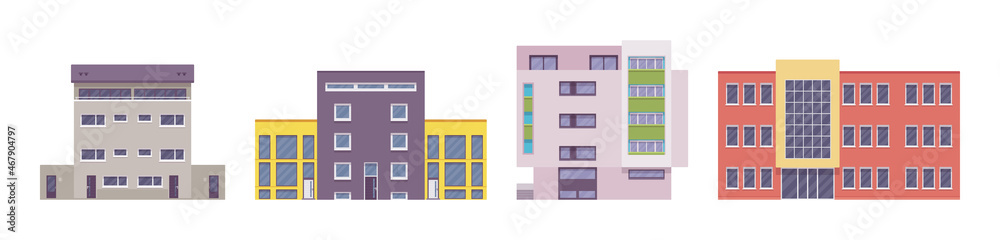 Multi storey apartment building set, modern elevation design ...