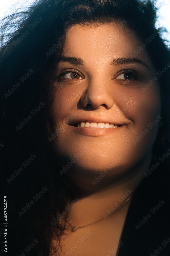 Plus size woman face. Body positive. Beauty care. Female wellness ...