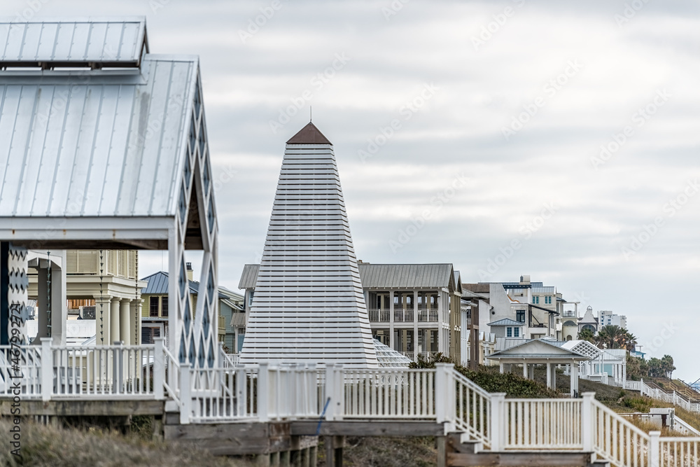 Seaside Florida cityscape of town with wooden pavilion tower new ...