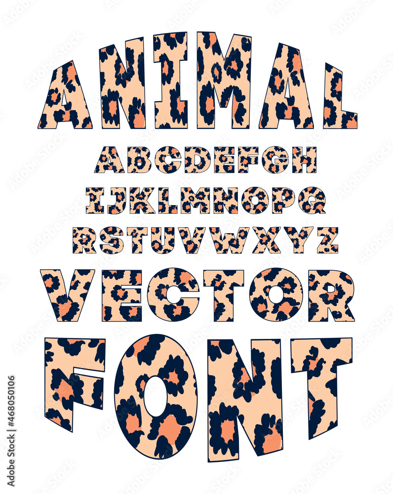 Animal font for posters. Mammals Fur. Leopard Jaguar. Retro alphabet ...