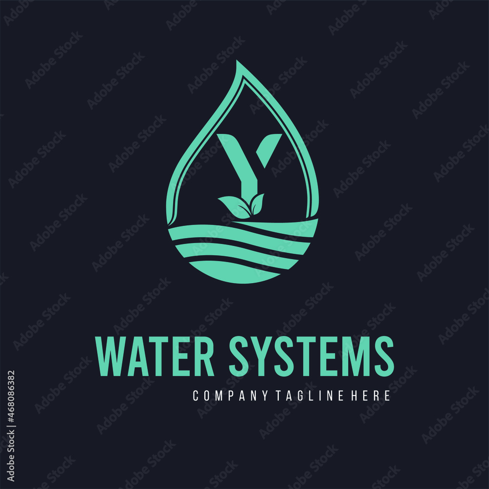 Initial Y Letter with water drop and leaf for water drainage ...