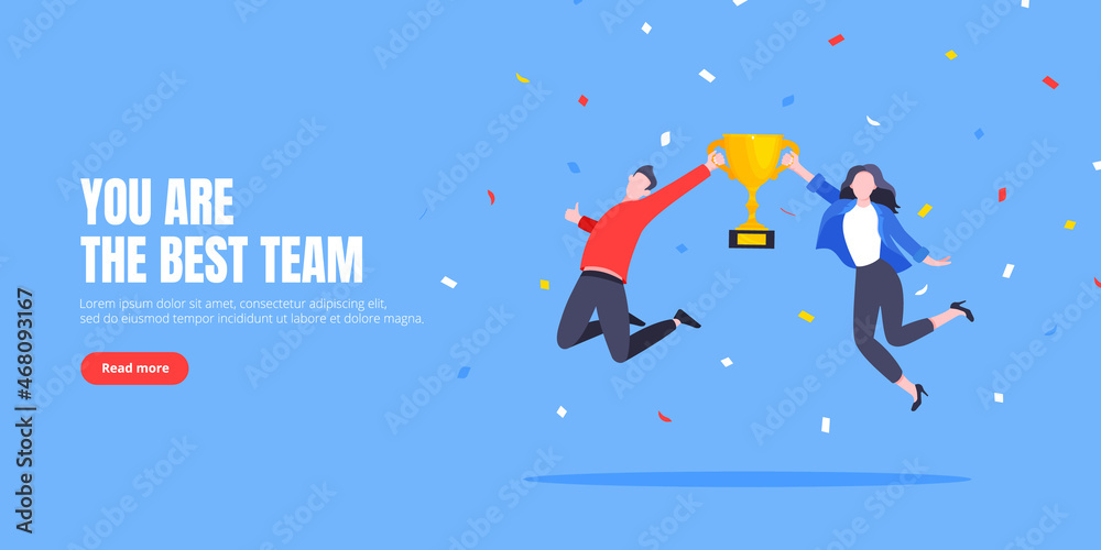 Happy business employee team winners award ceremony flat style design ...