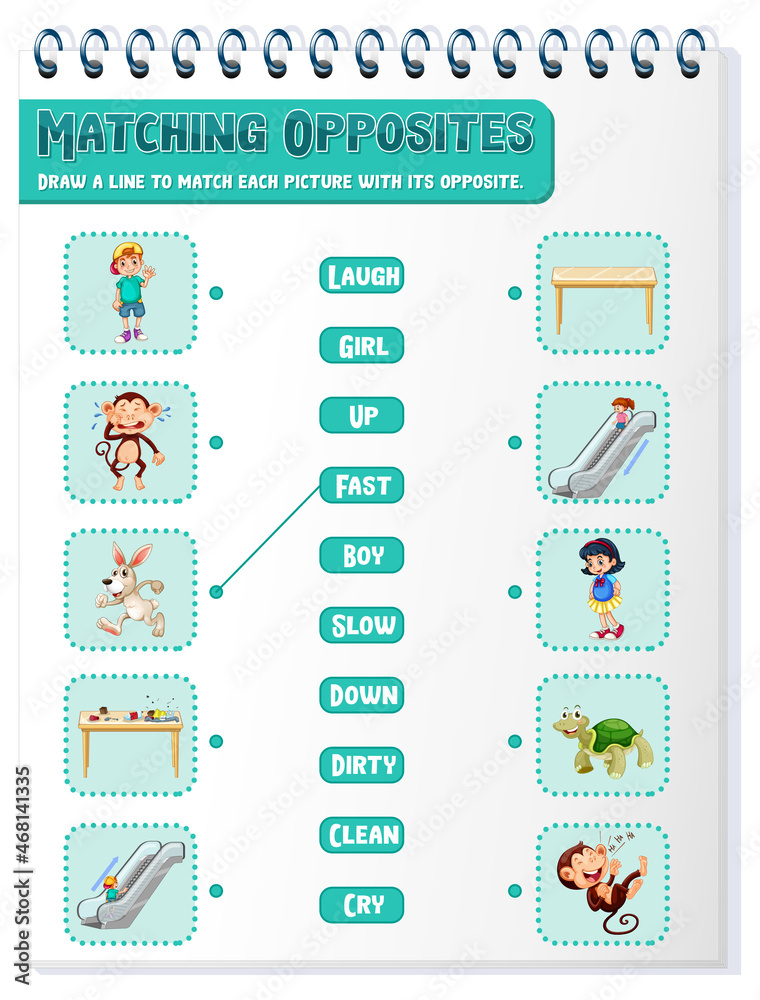 Matching words to pictures worksheet template Stock Vector | Adobe Stock