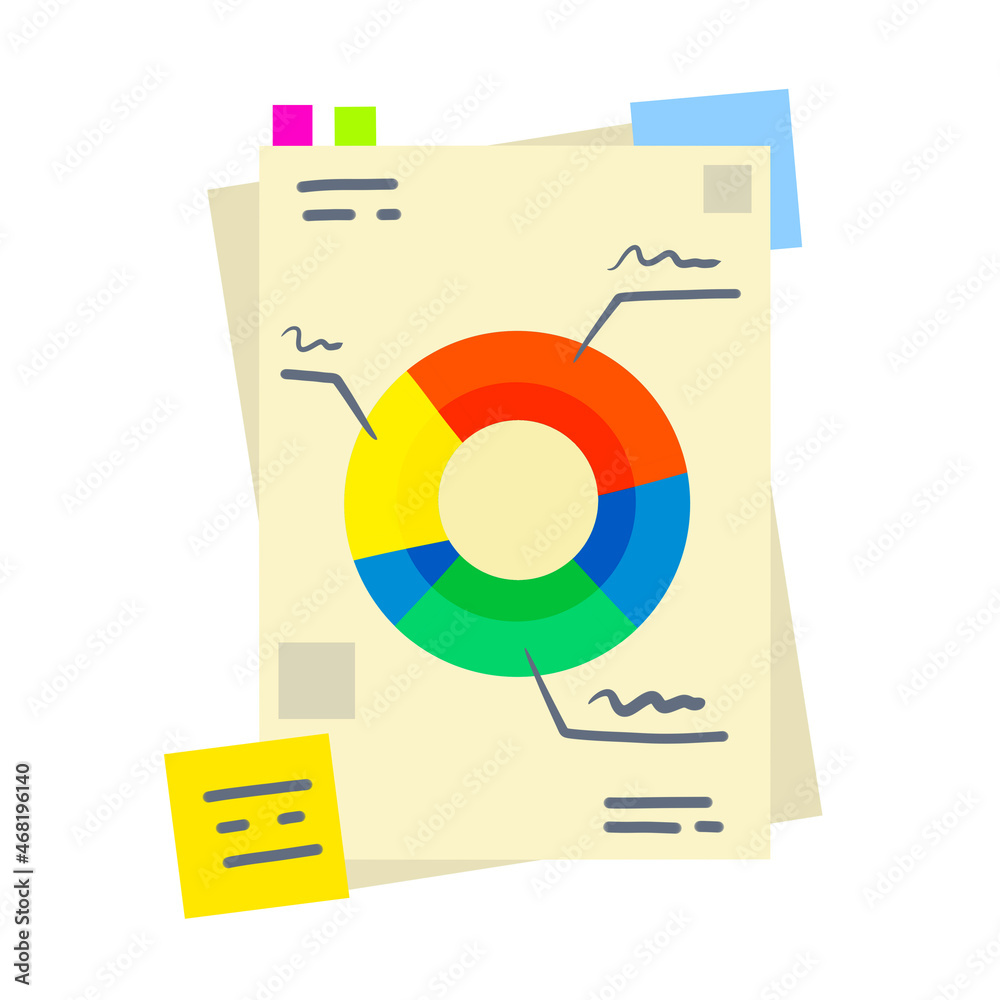 Business infographics on piece of paper. Pie graph in document ...