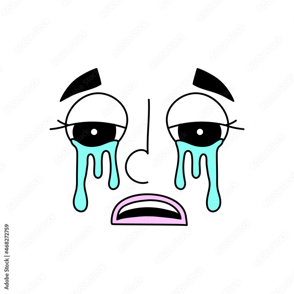 Crying cartoon emoji isolated on white. Doodle weeping facial ...