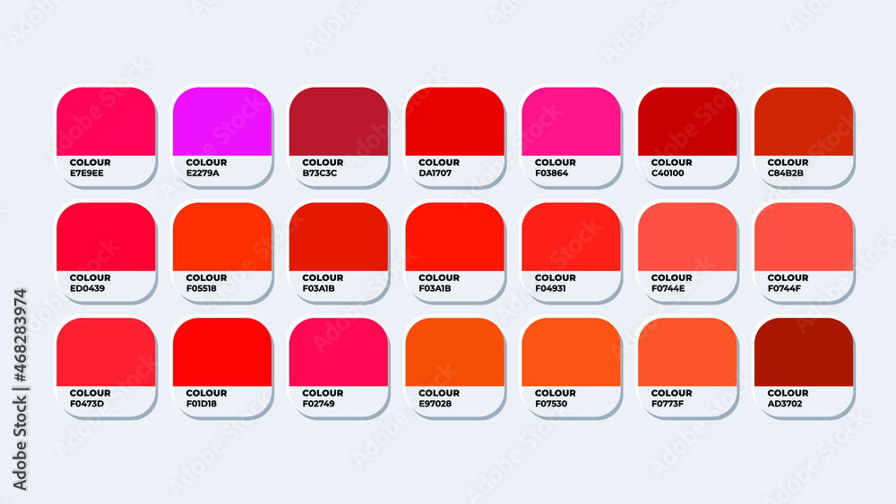 Pantone Colour Palette Catalog Samples red in RGB HEX. Neomorphism ...