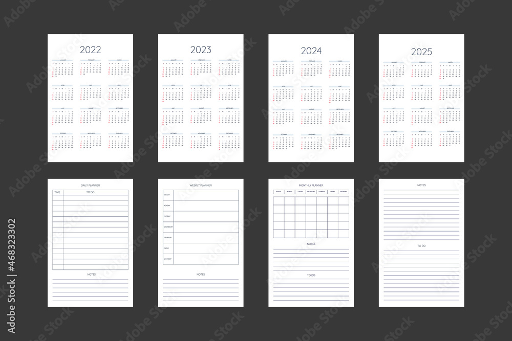 2022 2023 2024 2025 calendar and daily weekly monthly personal planner ...