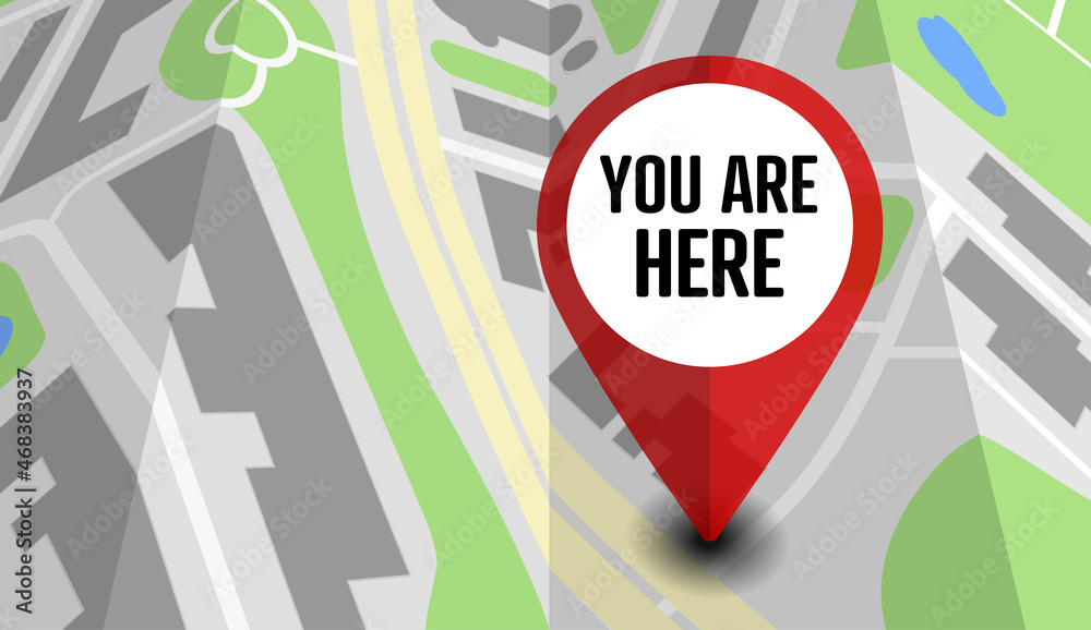 location marker with text YOU ARE HERE on folded map, vector ...