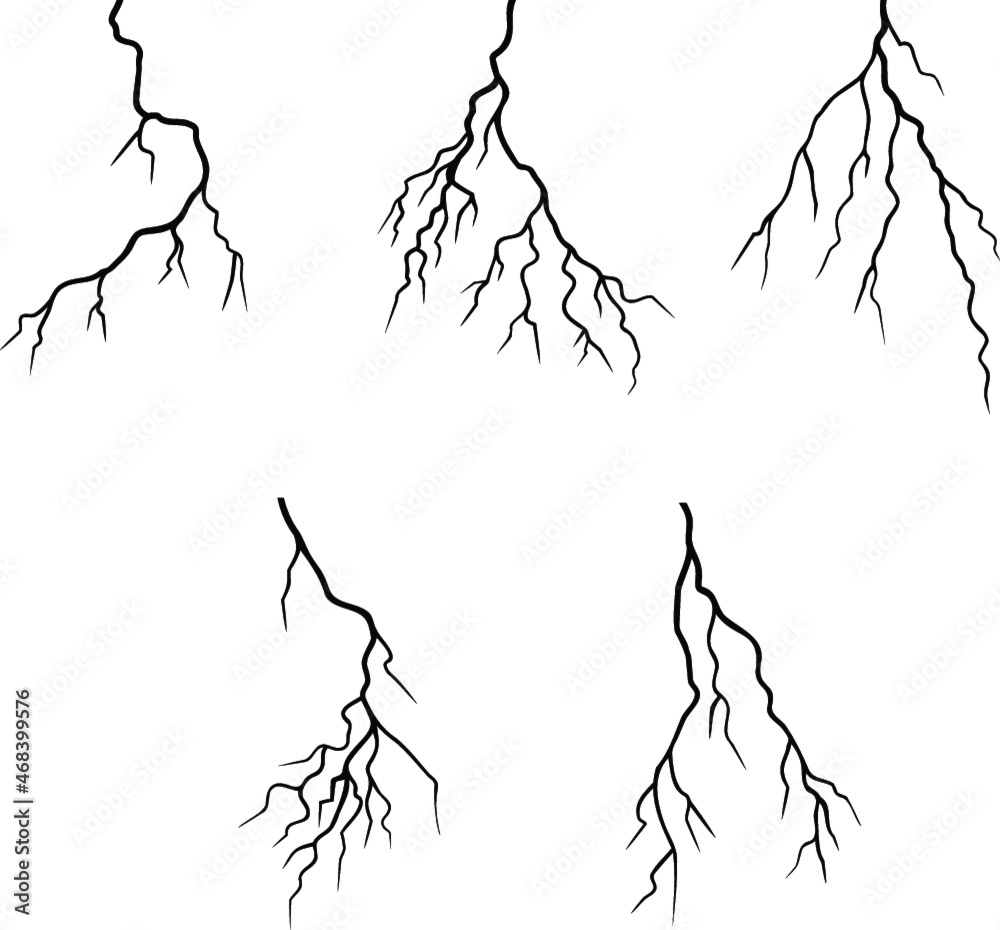 Fork Lightning Strike Clipart Set - Silhouette Stock Vector | Adobe Stock