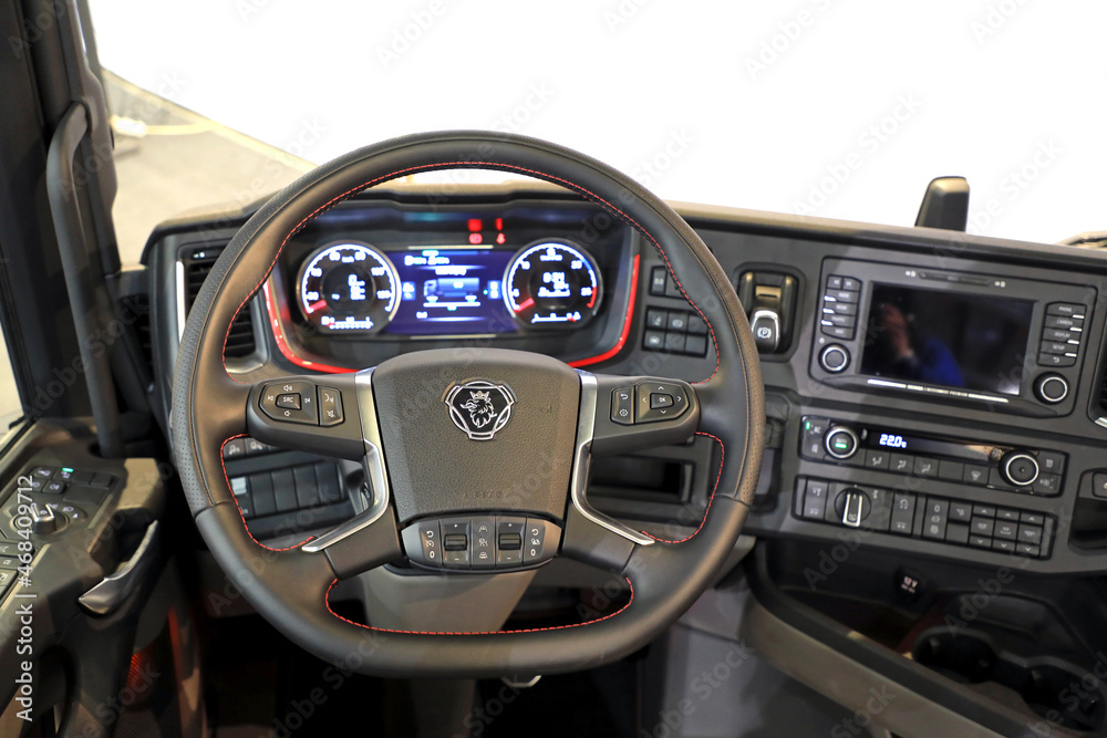 Next Generation Scania Truck Interior with Steering Wheel and Dashboard ...