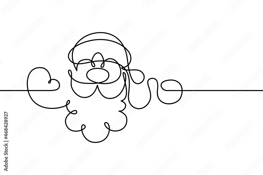 Cute cartoon Santa in continuous line art drawing style. Santa Claus ...