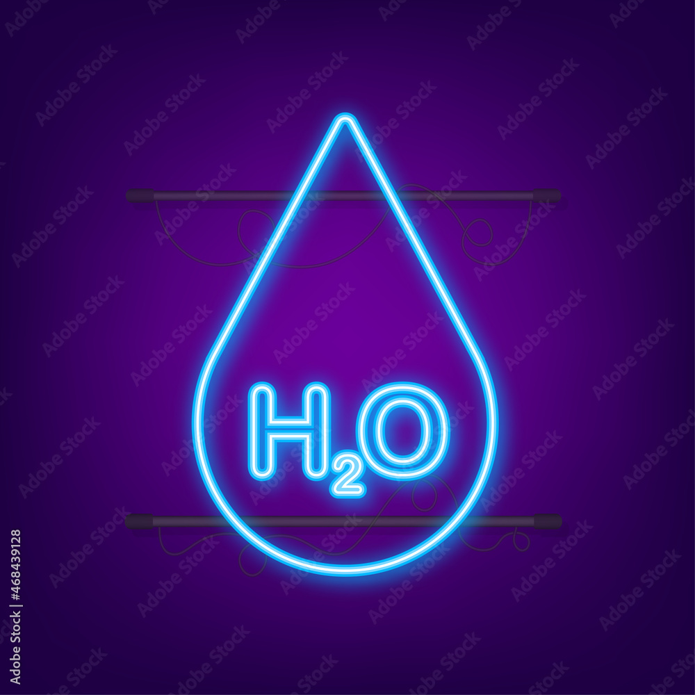 Water molecule neon sign. Structure of the water molecule H2O. Vector ...