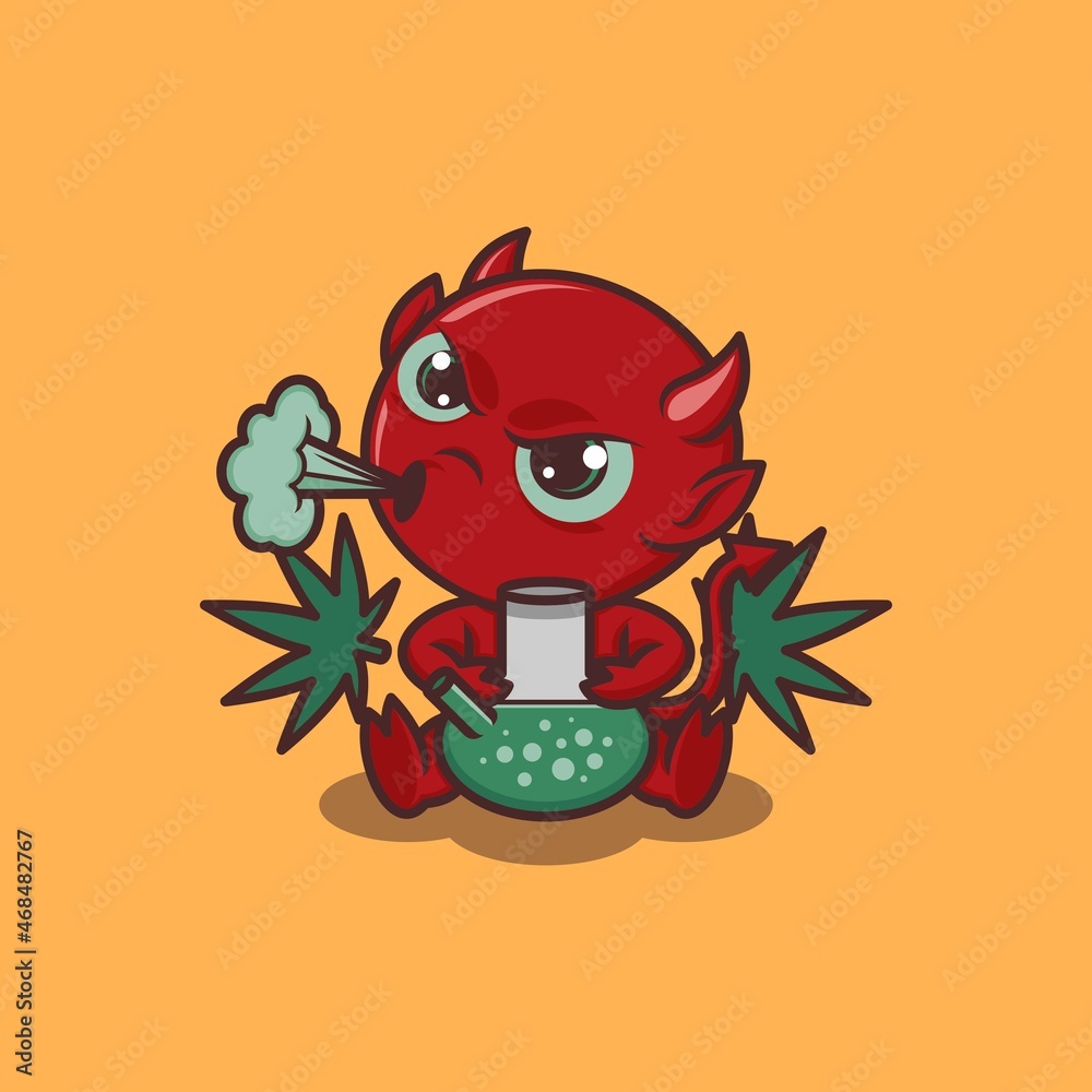 Vector de Stock cute cartoon devil smoking weed. vector illustration ...