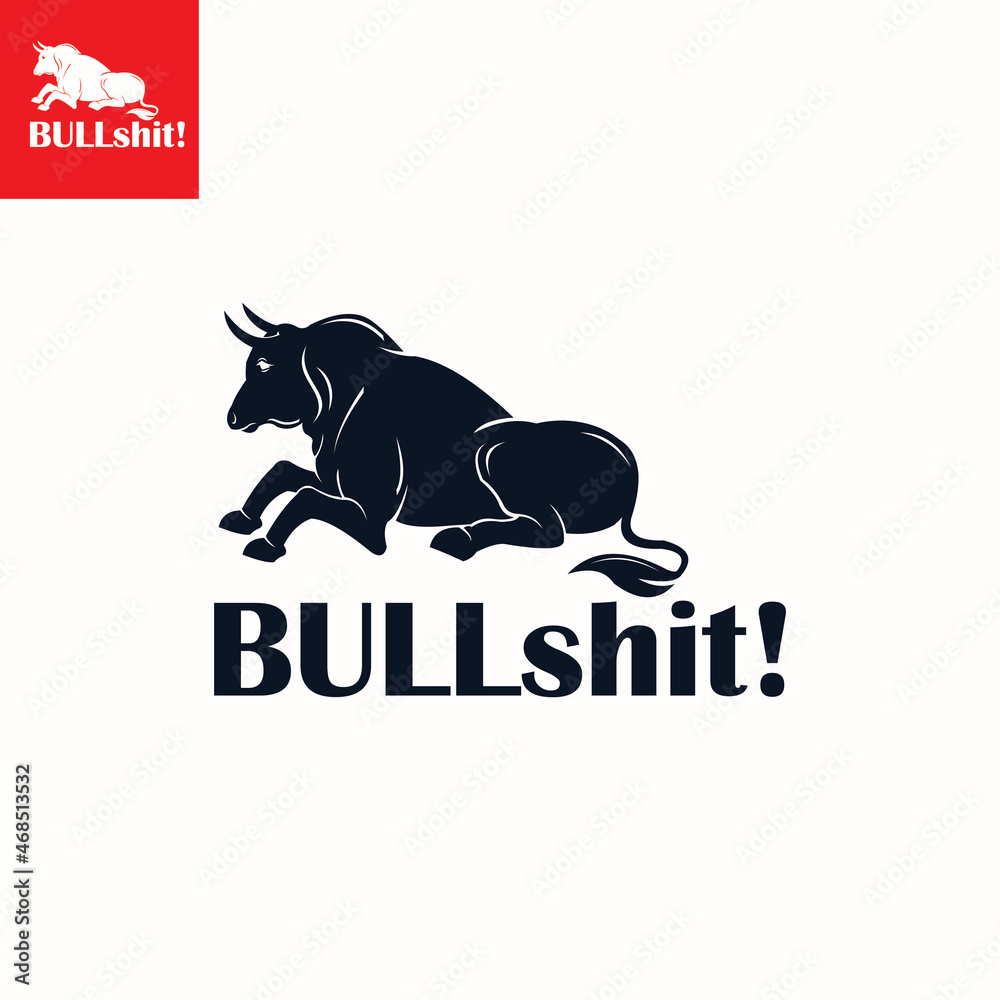 BULL SHIT LOGO, silhouette of sitting big bull vector illustrations ...