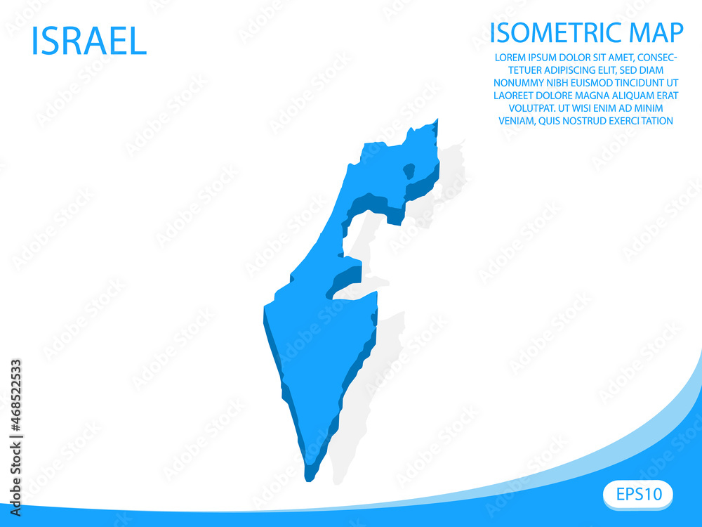 Modern vector isometric of Israel blue map. elements white background ...