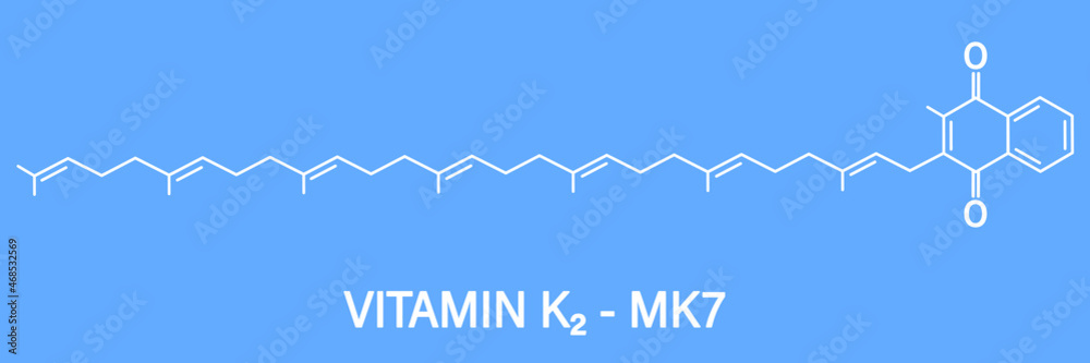Vitamin K2 or menaquinone molecule. Skeletal formula. Menaquinone-7 ...