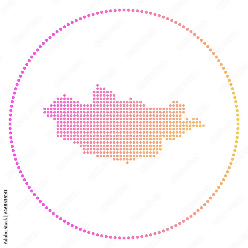 Mongolia digital badge. Dotted style map of Mongolia in a circle. Tech icon of the country with ...