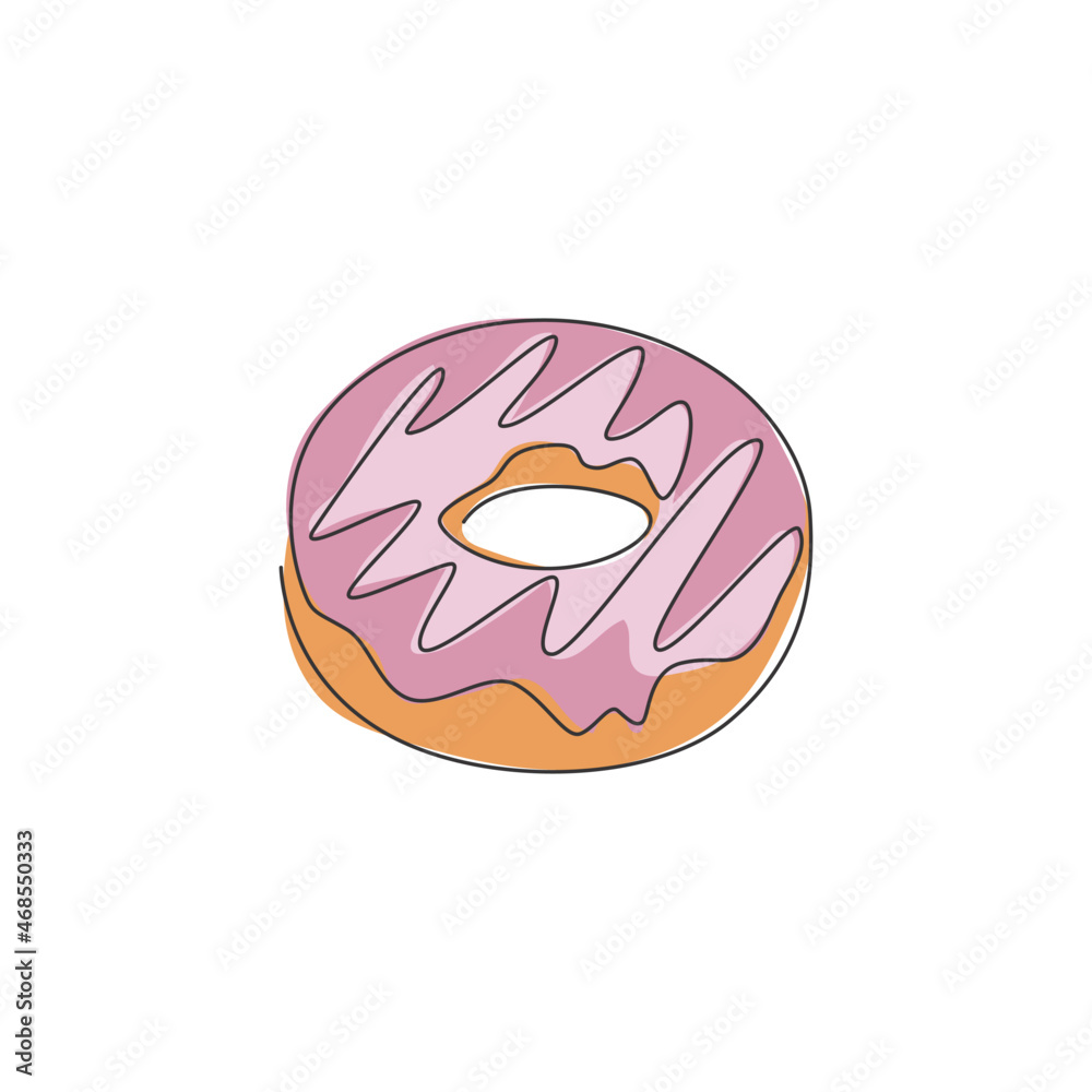 One single line drawing of fresh sweet donuts store logo vector graphic ...