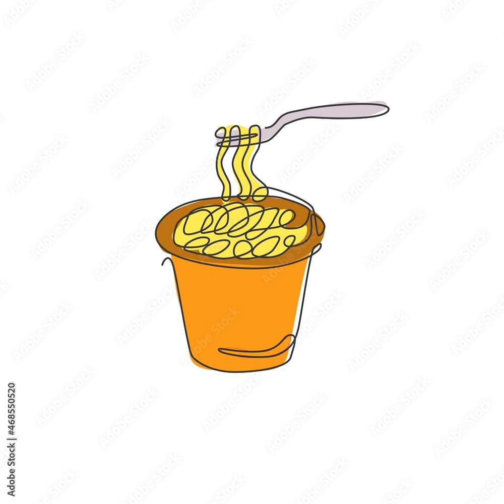One single line drawing of hot spicy noodles store logo vector ...