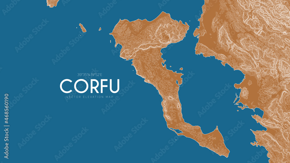 Topographic map of Corfu, Greece. Vector detailed elevation map of island. Geographic elegant ...