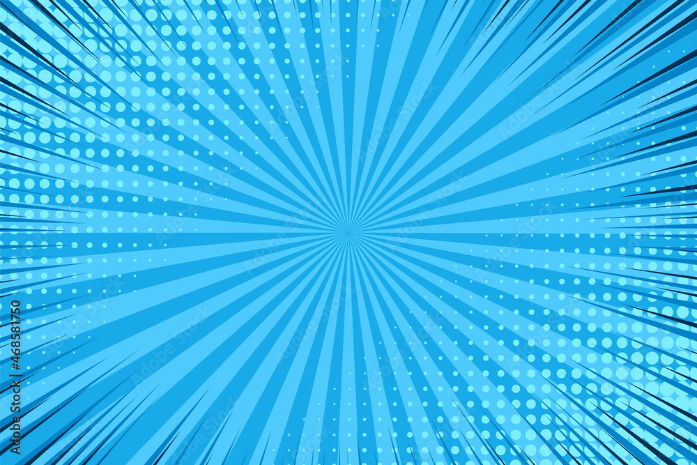 Pop art background. Comic starburst pattern. Blue cartoon print with ...