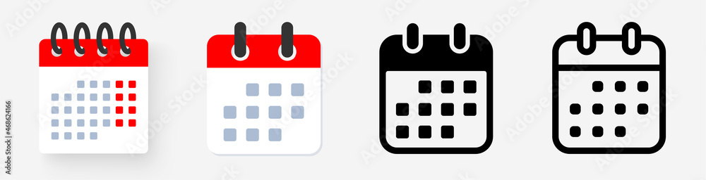Calendar icons set. Weekly calendar icon. Outline and flat style ...