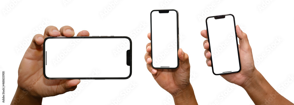 Hand holding smartphone iphone with blank screen for apple ios ...