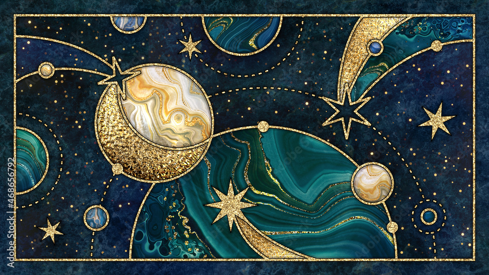 abstract cosmic background with gold metallic foil and marbled textures ...