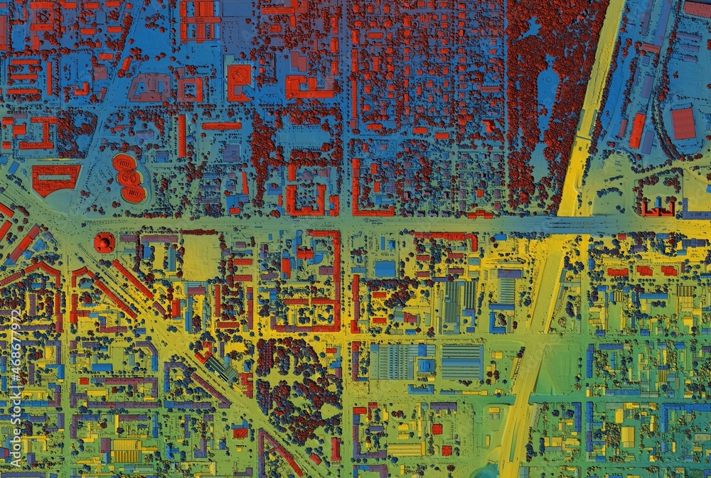Digital elevation model. GIS 3D illustration made after proccesing ...