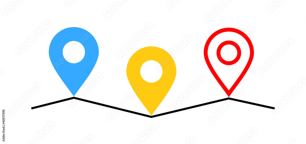 A set of geolocation map labels, marker. Map pointer icon. Address ...