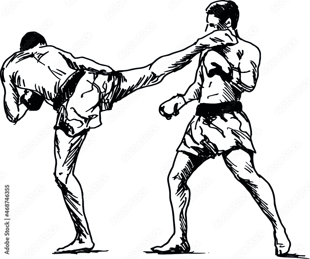 Hand sketch of two fighters. Vector illustration. Stock Vector | Adobe ...