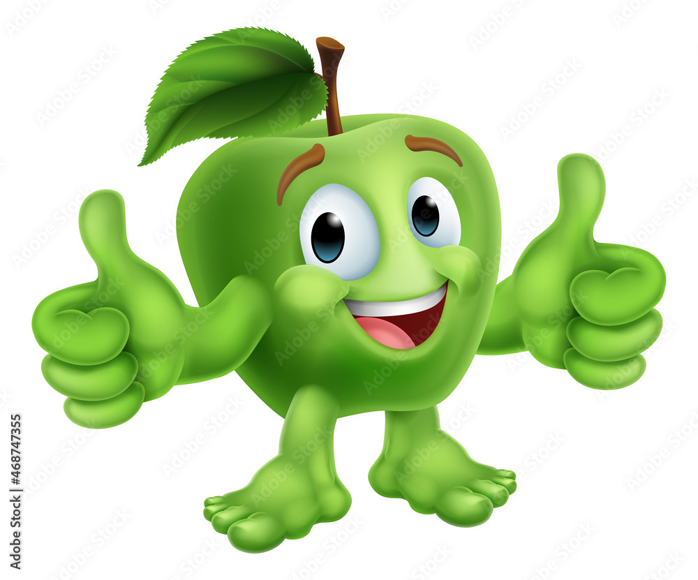 Apple Fruit Cartoon Emoticon Emoji Mascot Icon Stock Vector | Adobe Stock