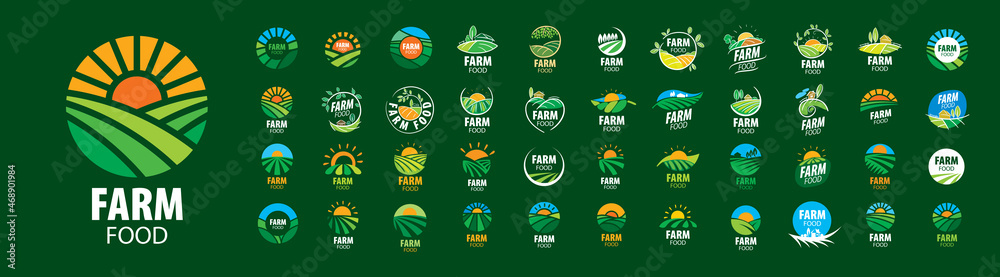 A set of vector Farm Food logos on a green background Stock Vector ...