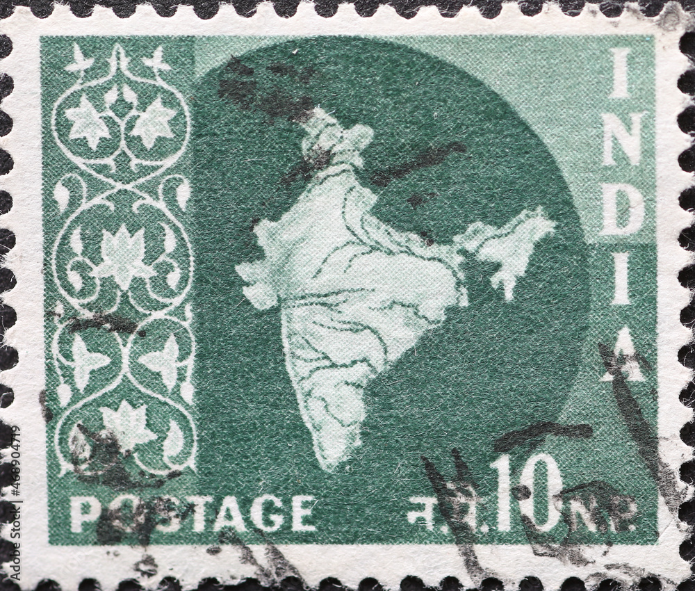 India - circa 1957: a postage stamp from India showing the silhouette ...