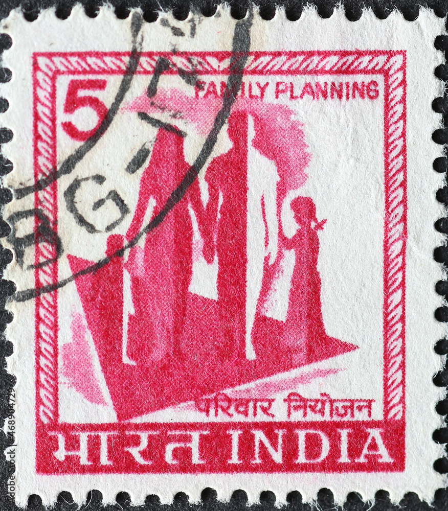 India - circa 1976: a postage stamp from India showing a couple with ...