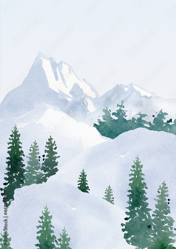 winter forest landscape clipart, watercolor woodland clip art, winter ...