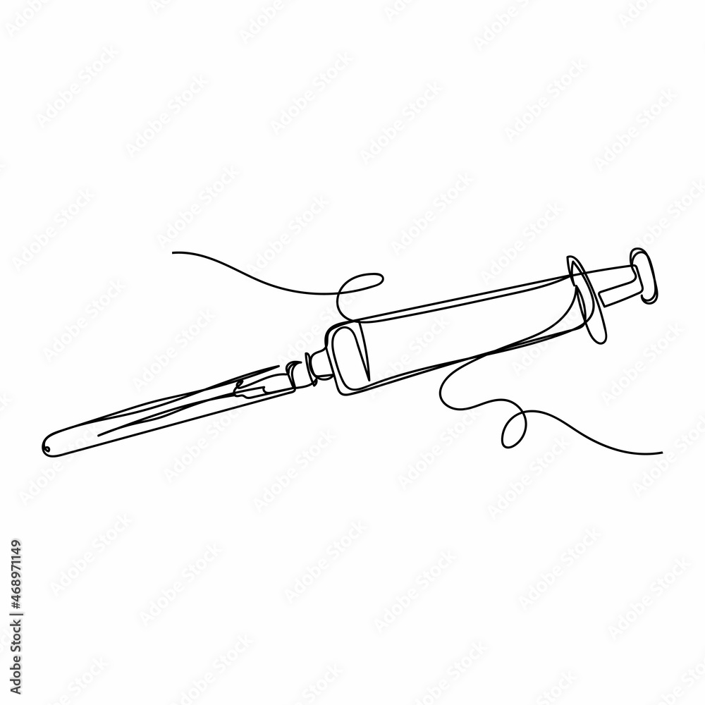 Vector continuous one single line drawing icon of disposable syringe ...