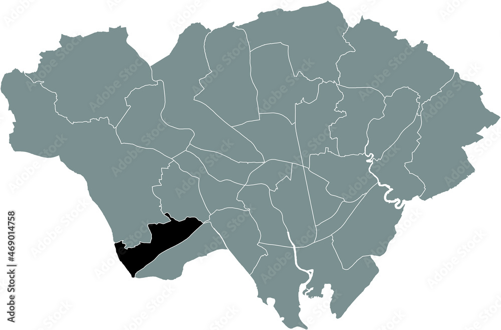 Black location map of the Ely electoral ward inside gray urban ...