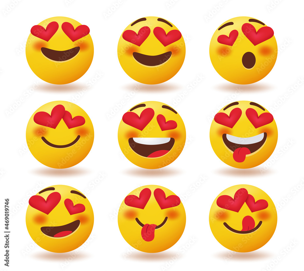 Smiley love emojis vector set. Valentine emoticons character in love ...