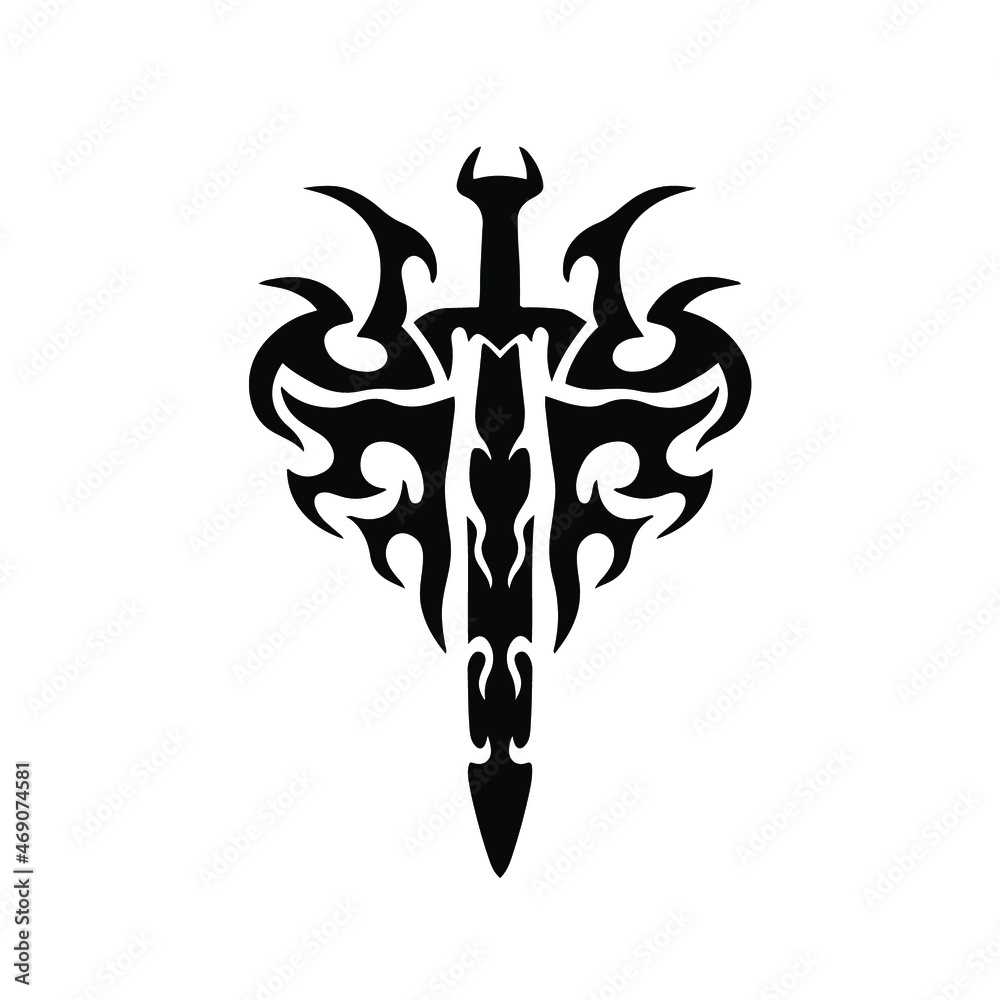 Tribal Sword With Wings Logo. Tattoo Design. Stencil Vector ...