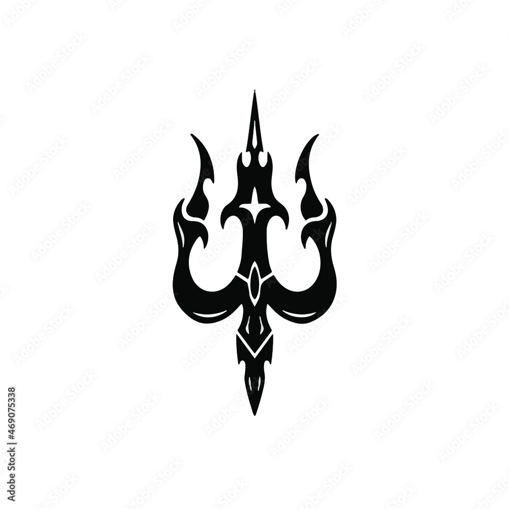Trident Symbol Logo. Tribal Tattoo Design. Stencil Vector Illustration ...