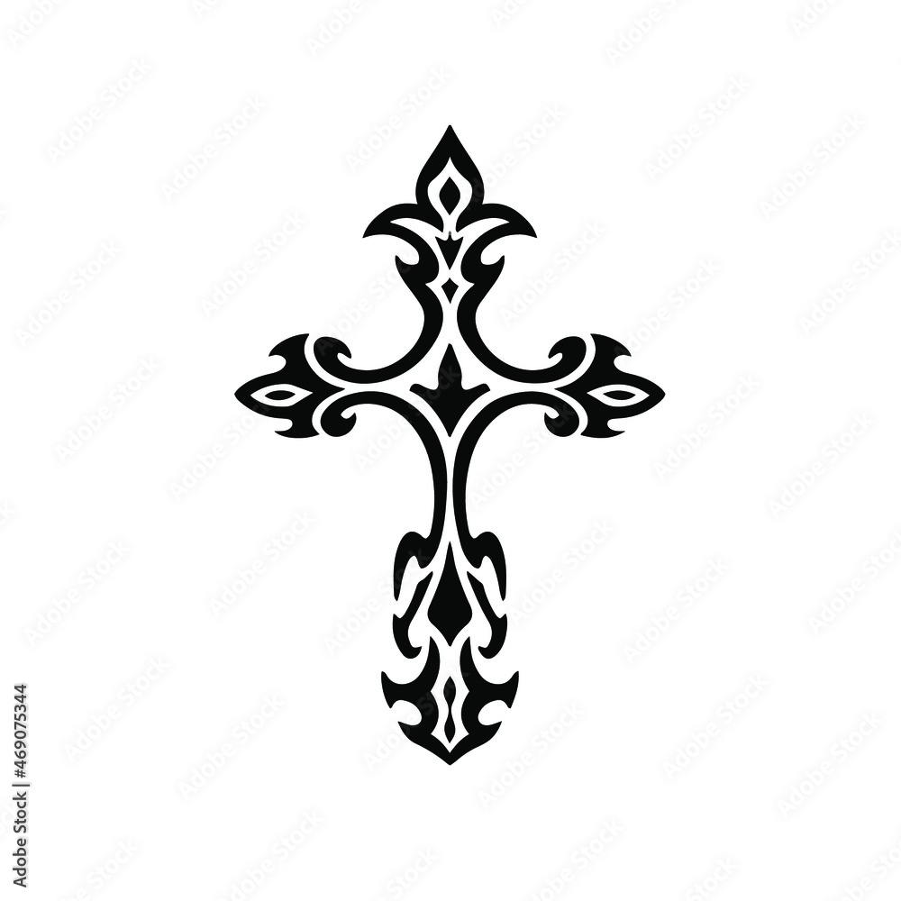 Christian Cross Symbol. Tribal Tattoo Design. Stencil Vector ...