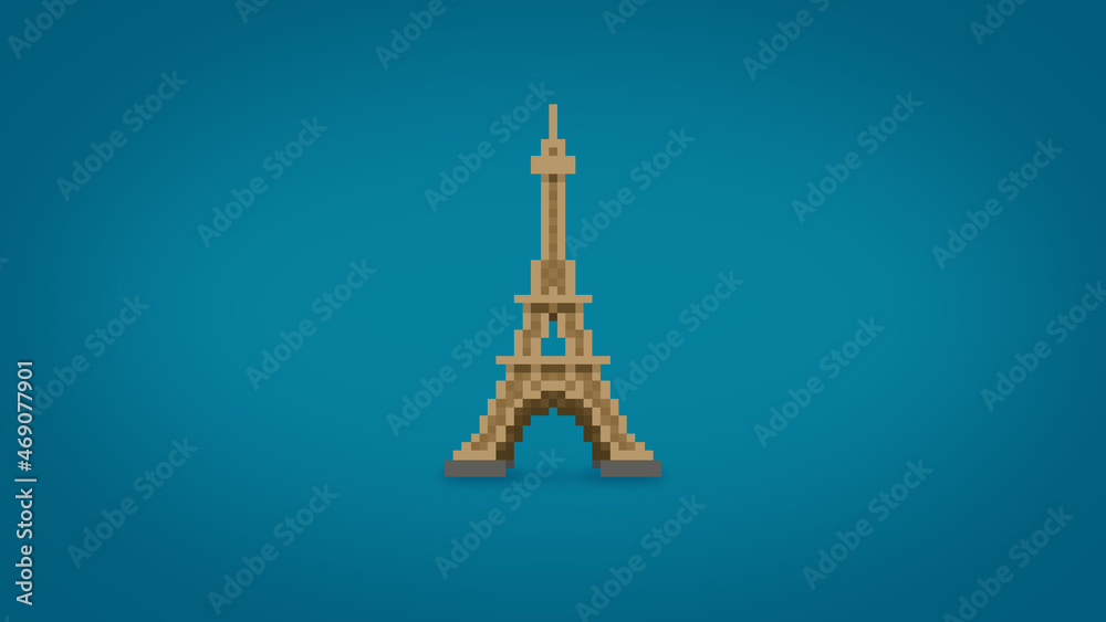 Pixel 8 bit Eiffel Tower wallpaper - high res 4k background Stock ...